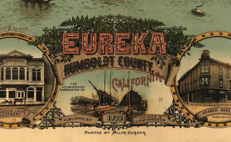 Eureka CA Birds Eye View Map 1902 - Etsy