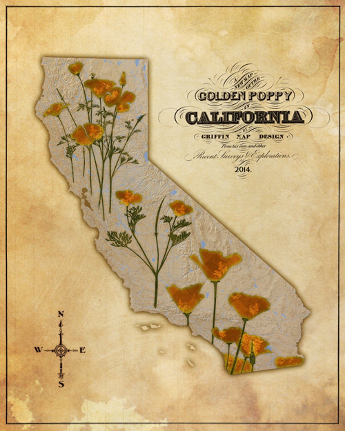 Map of the Golden Poppy in California - Etsy