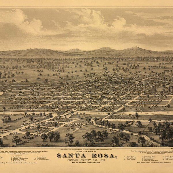 Antique Map of Santa Rosa Ca - Etsy