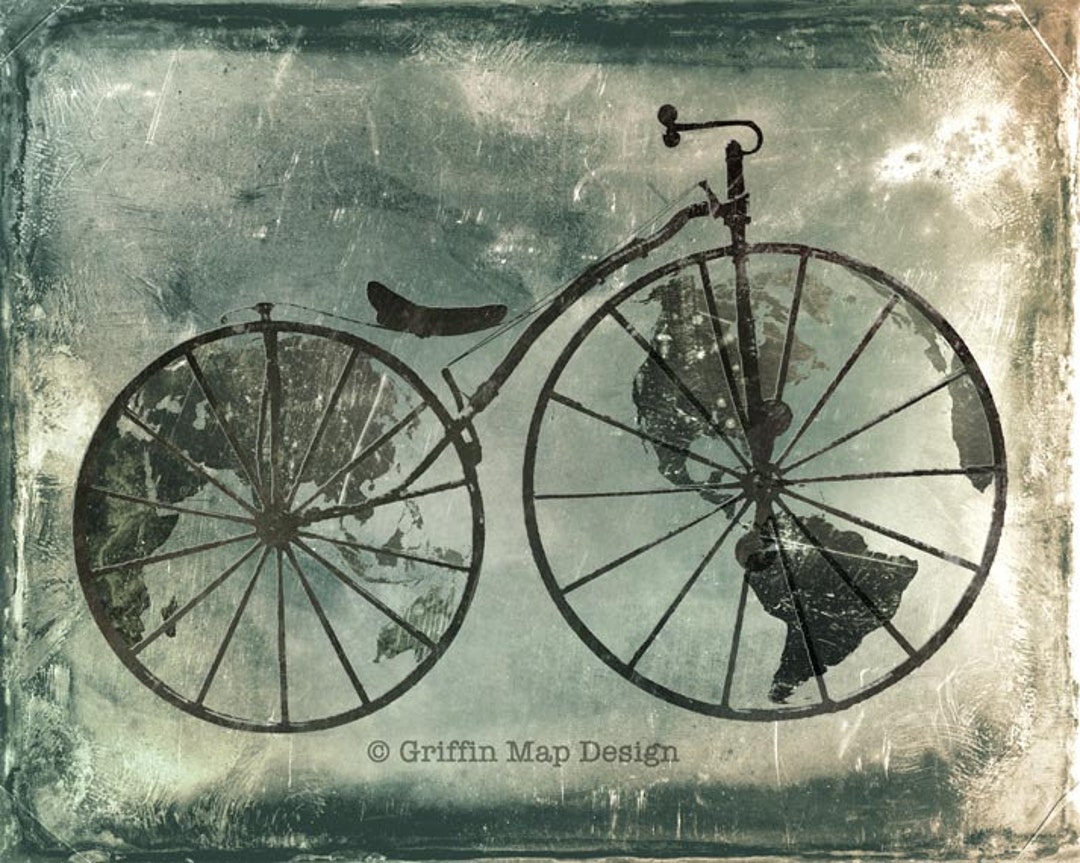 Worldshaker - Antique Bicycle World Map Print - Etsy