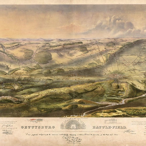 Bird's Eye View Map the Battle of Gettysburg 1863 - Etsy