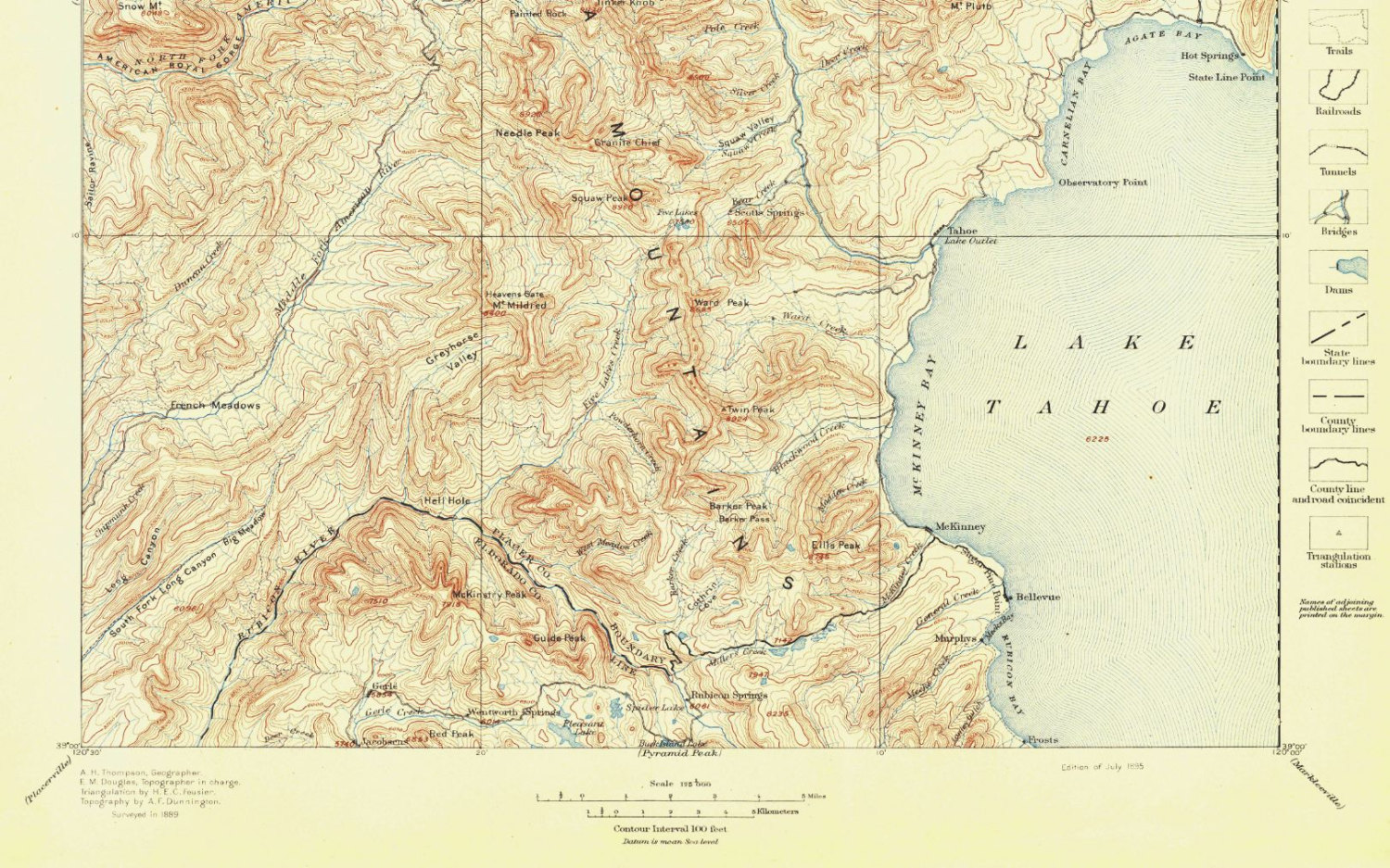 Truckee, CA USGS Topographic Map 1895 - Etsy