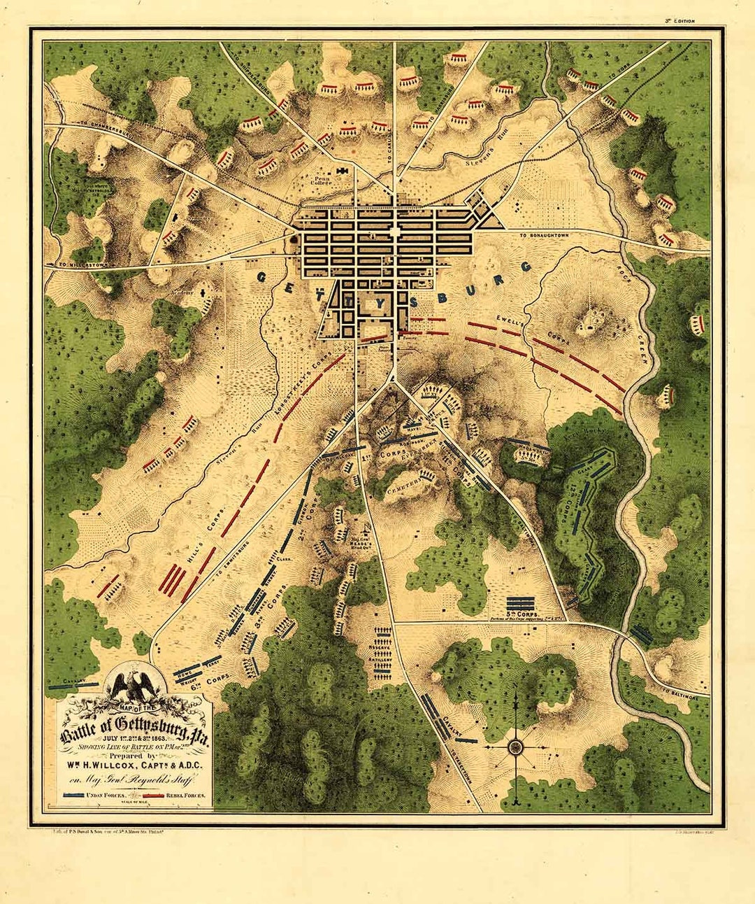 Antique Map Battle of Gettysburg 1863 Civil War - Etsy