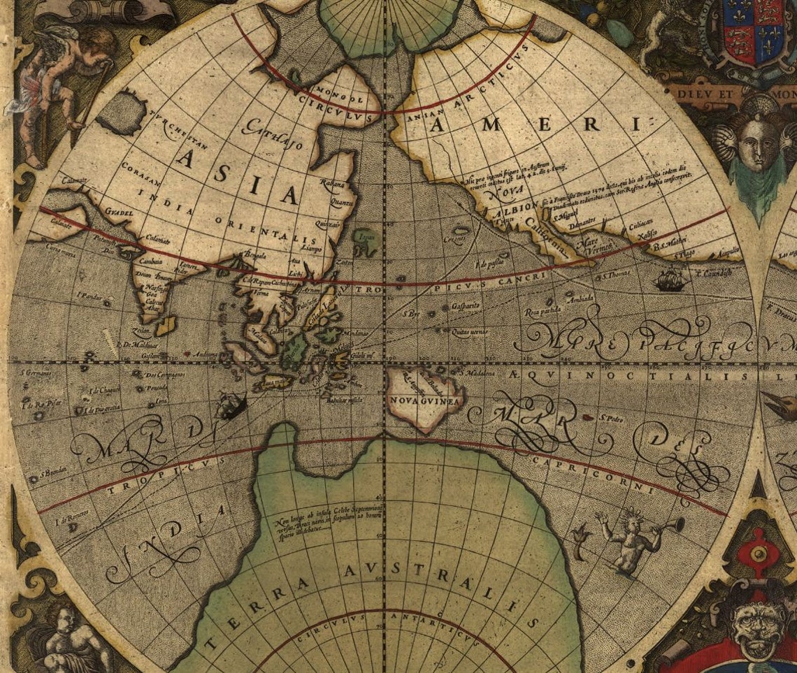 Antique World Map 1595 - Etsy