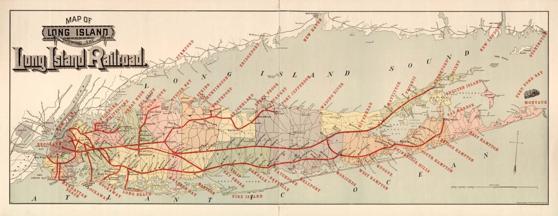New York Long Island Railroad Map 1895 - Etsy