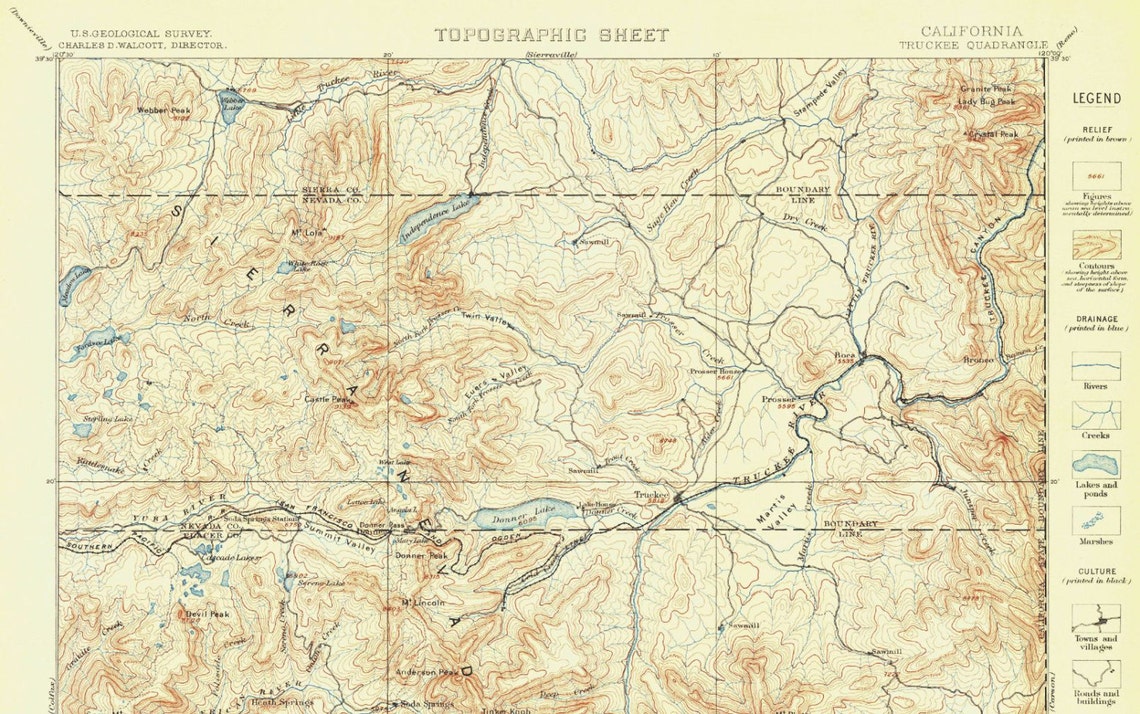 Truckee, CA USGS Topographic Map 1895 - Etsy