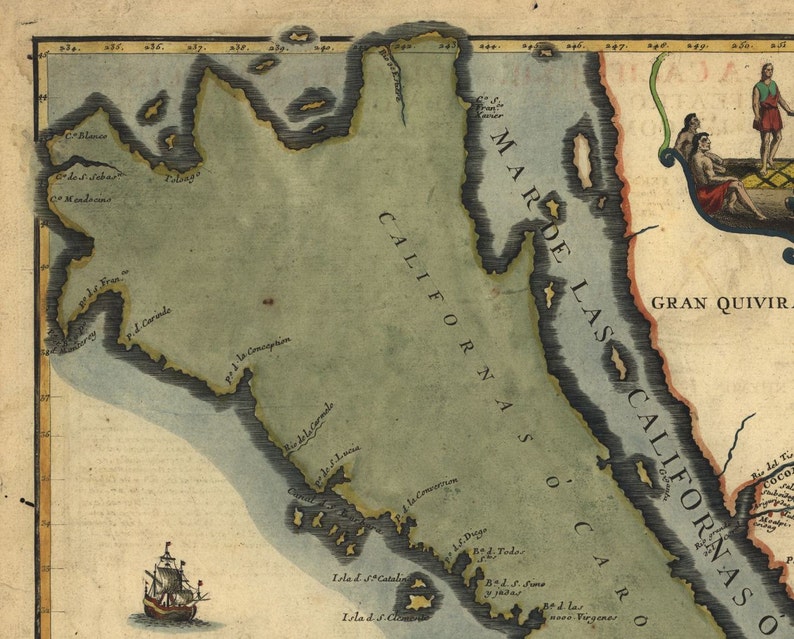 Antique Map of California and Mexico 1720 - Etsy