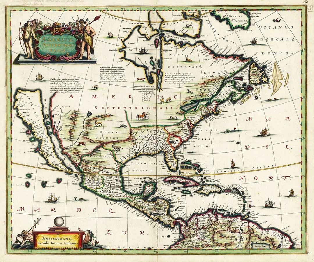 Antique Map of North America 1652 - Etsy