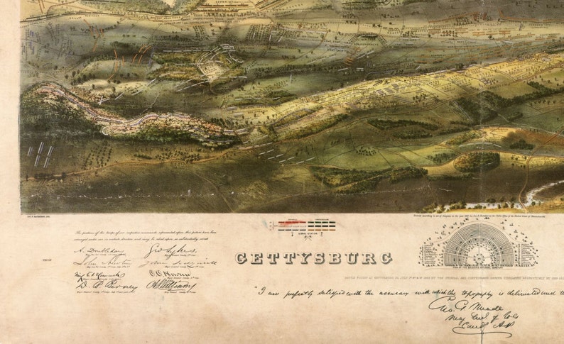 Bird's Eye View Map the Battle of Gettysburg 1863 Civil War - Etsy