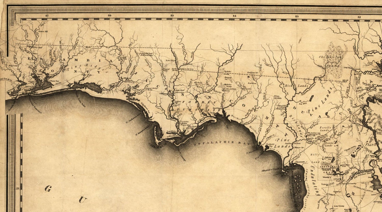 Antique Florida Map 1894-1895 - Etsy