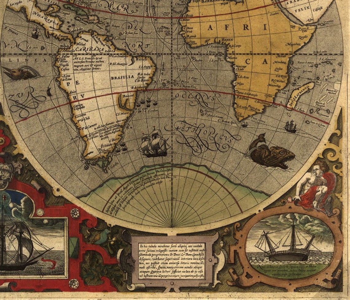 Antique World Map 1595 - Etsy