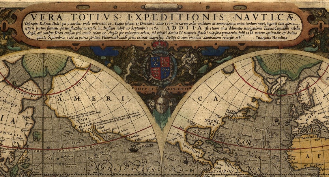 Antique World Map 1595 - Etsy