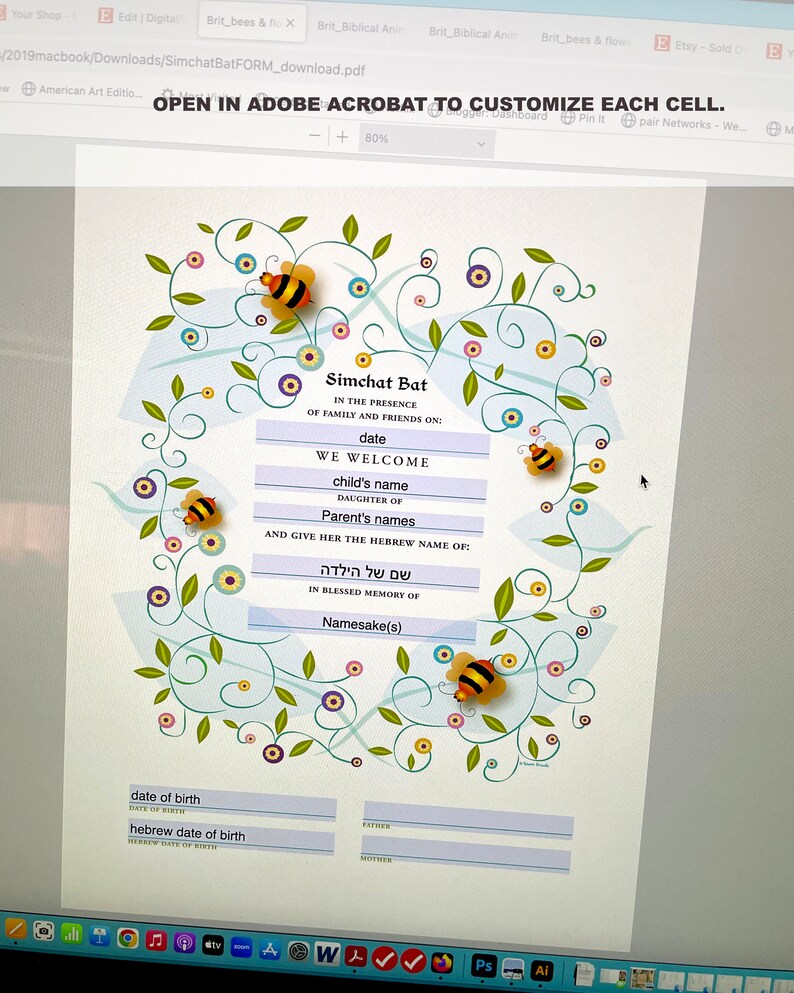 Digital/editable Download | Simchat Bat Certificate | Baby Naming ...