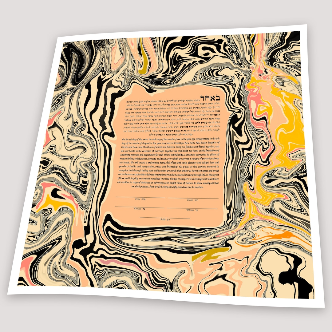 Modern Abstract Art Ketubah || the Journey || Marbling, Reform Text, Secular Ceremony ...