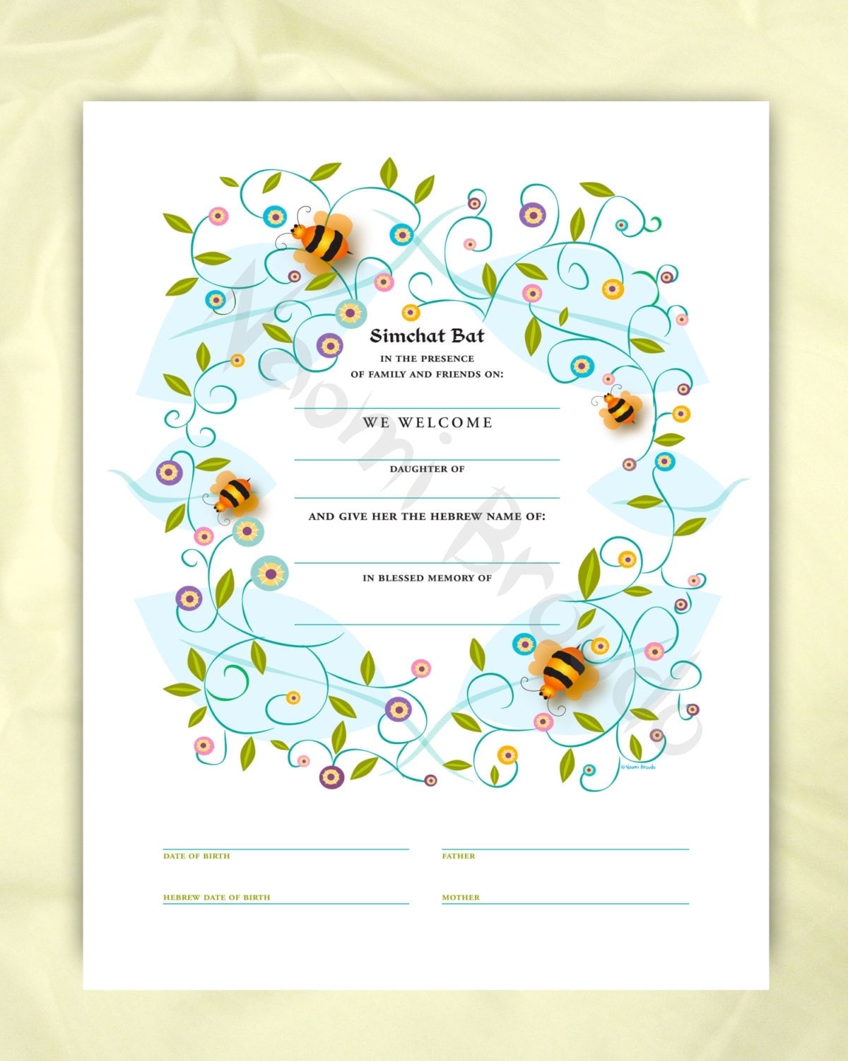 Digital/editable Download | Simchat Bat Certificate | Baby Naming ...