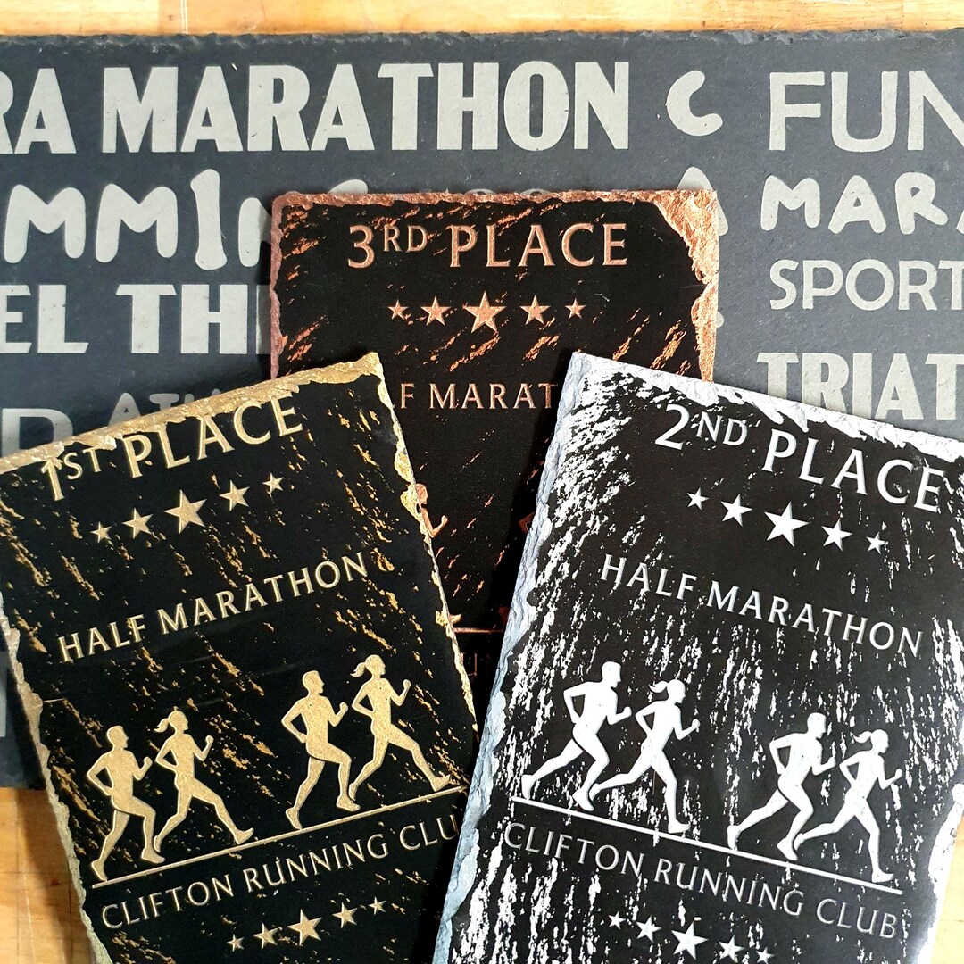 Slate Running Trophy With Wooden Base | Laser Engraved & Hand Painted ...