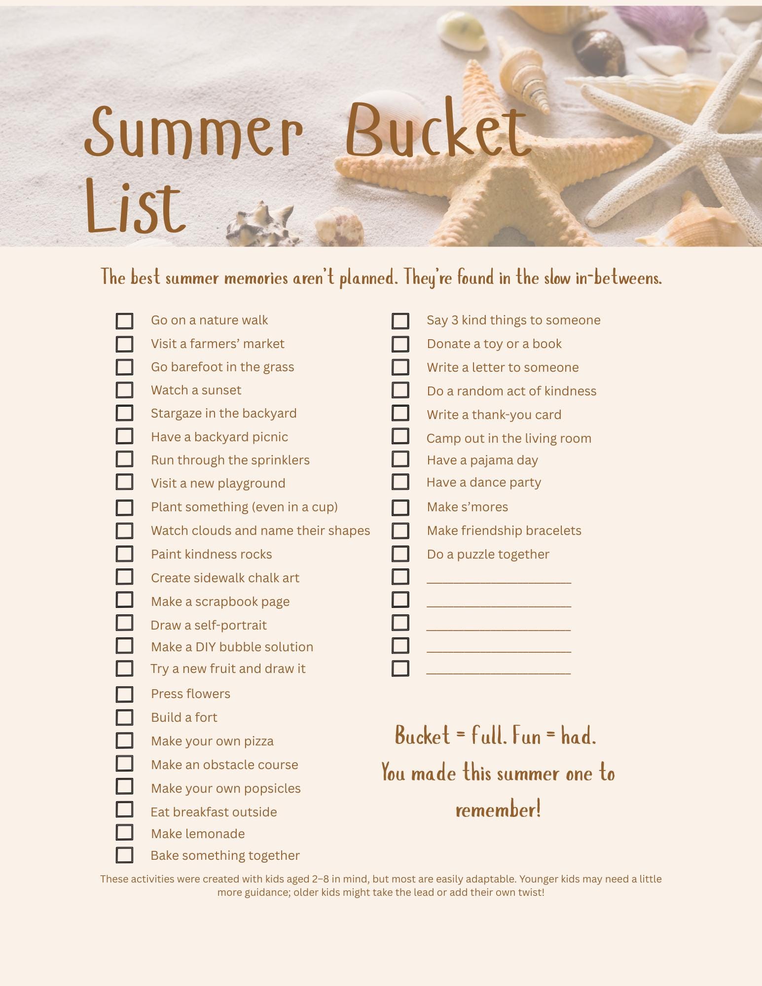 Printable Summer Bucket List for Kids & Families – Editable PDF – Fun ...