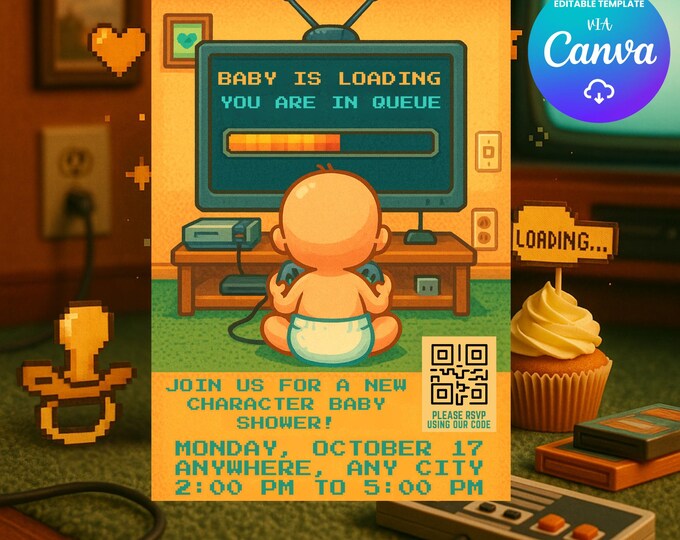 Video Game Baby Shower 8 Bit Clipart Set - Clip Art for Gamer Party ...
