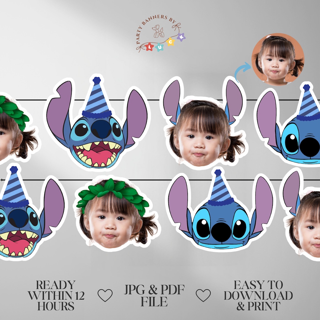 Stitch Banner Custom Photo Hawaiian Party Garland Princess Lilow ...