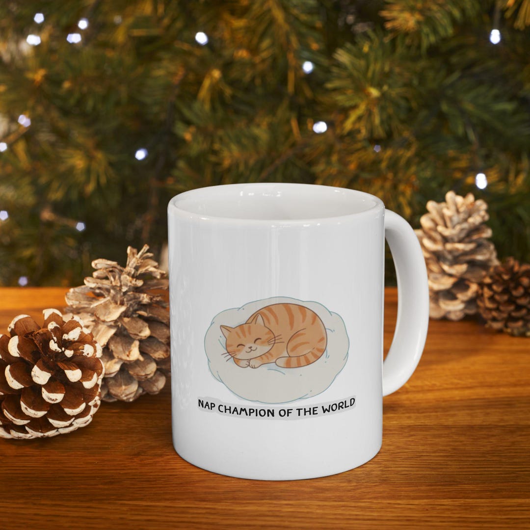 Nap Champion Cat Mug | Sleeping Orange Tabby Illustration, Ceramic Mug ...