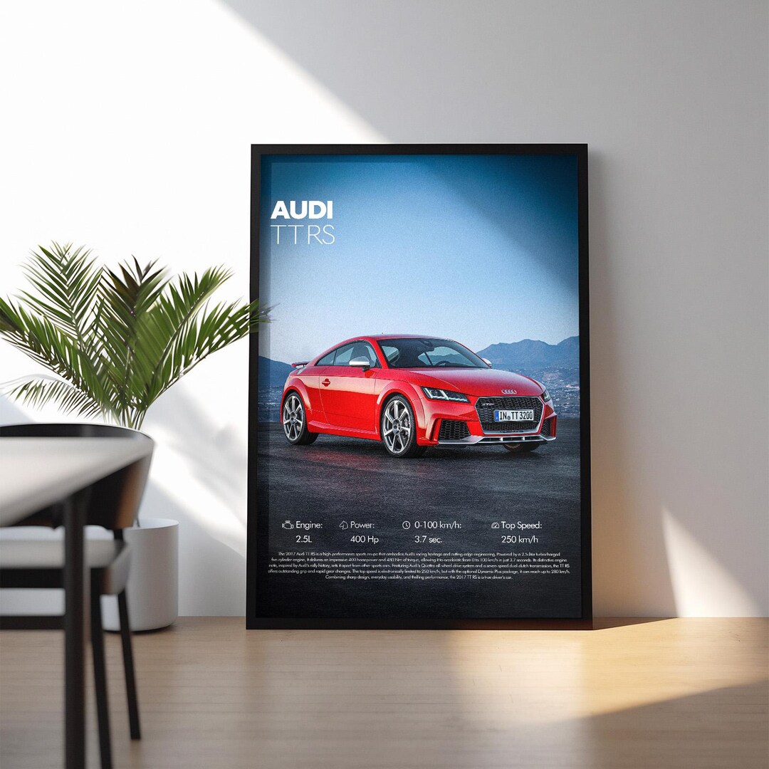 Audi TTRS Digital Car Poster, Red Coupe Printable Wall Art, Modern ...