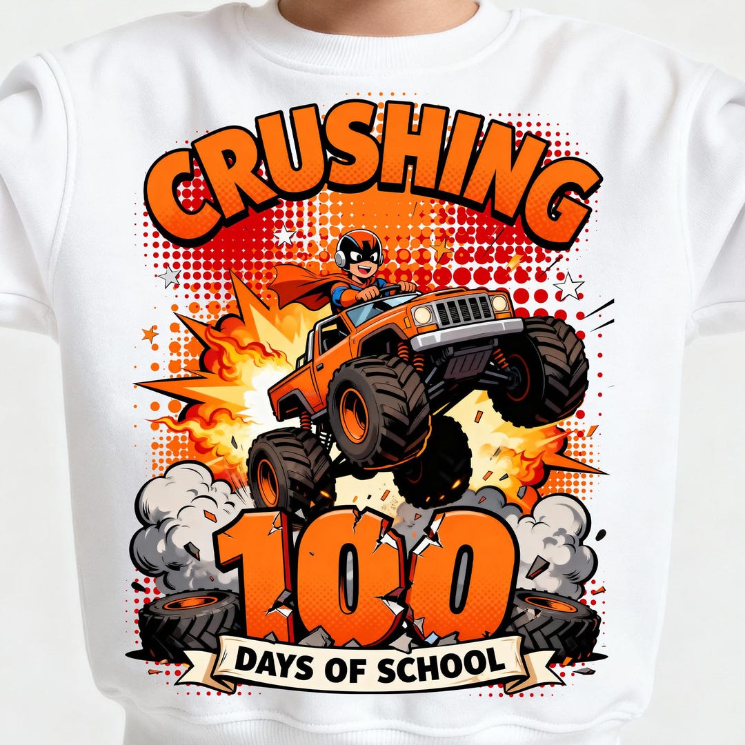 100th Day of School Monster Truck Superhero PNG – Kids Shirt Design ...