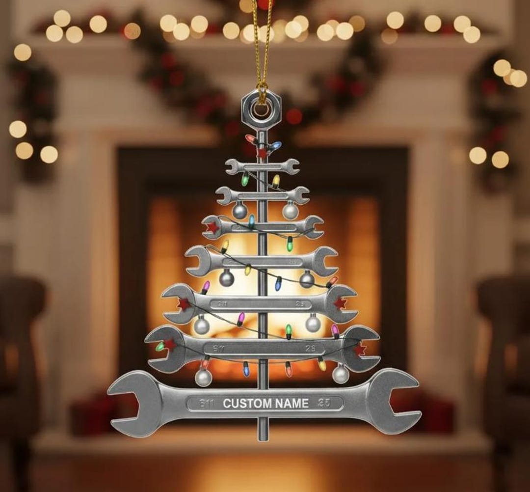 Personalized Wrench Christmas Tree 2D Flat Ornament, Custom Mechanic ...