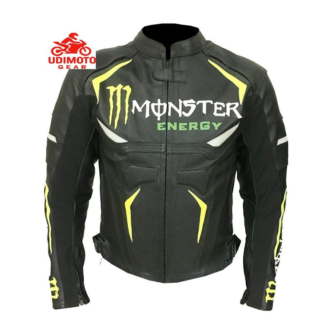 Men’s Black Leather Monster Energy Motorcycle Jacket – Racing Biker ...
