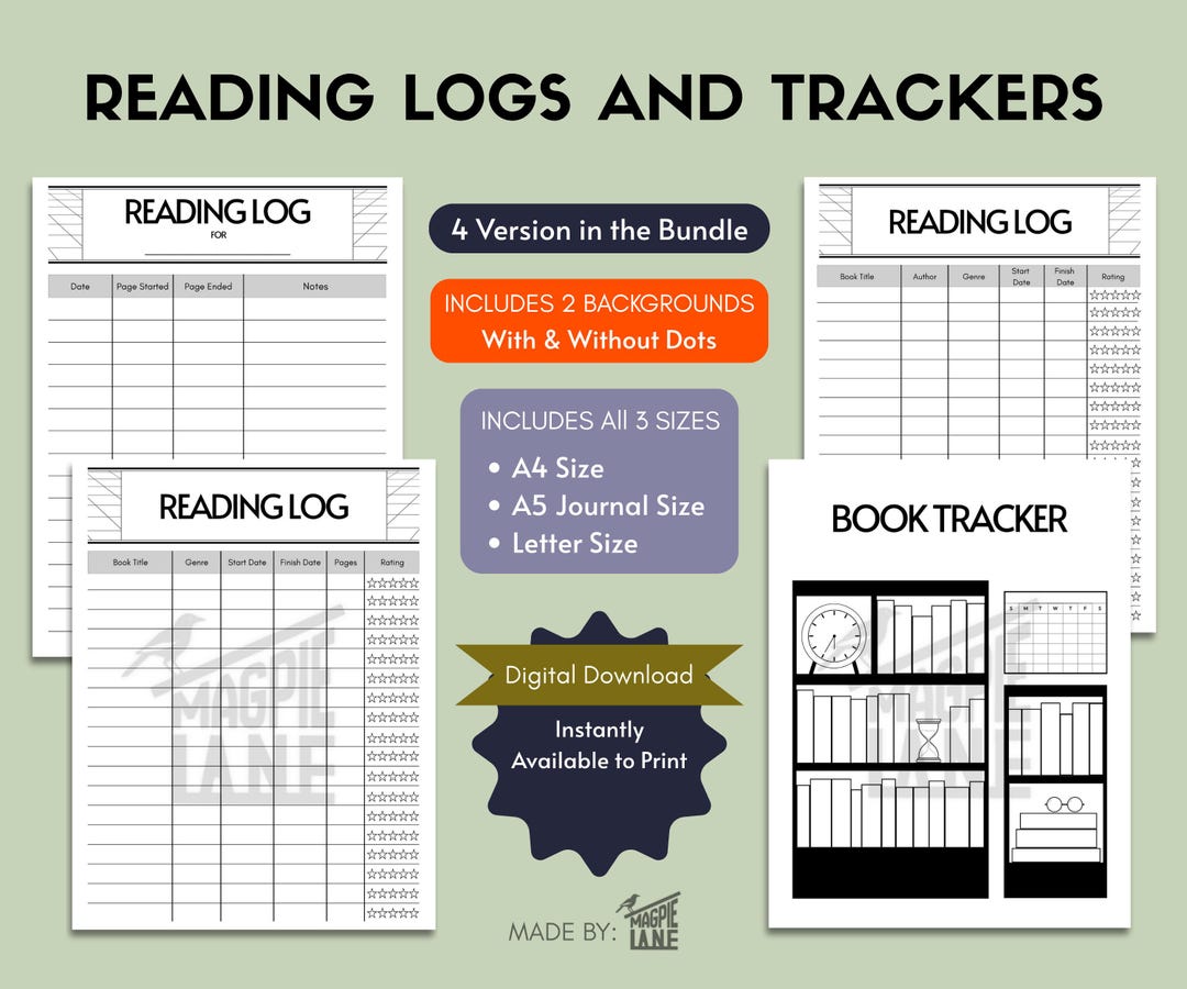 Printable Reading Log Bundle | Book Tracker, A4/a5/letter (digital ...