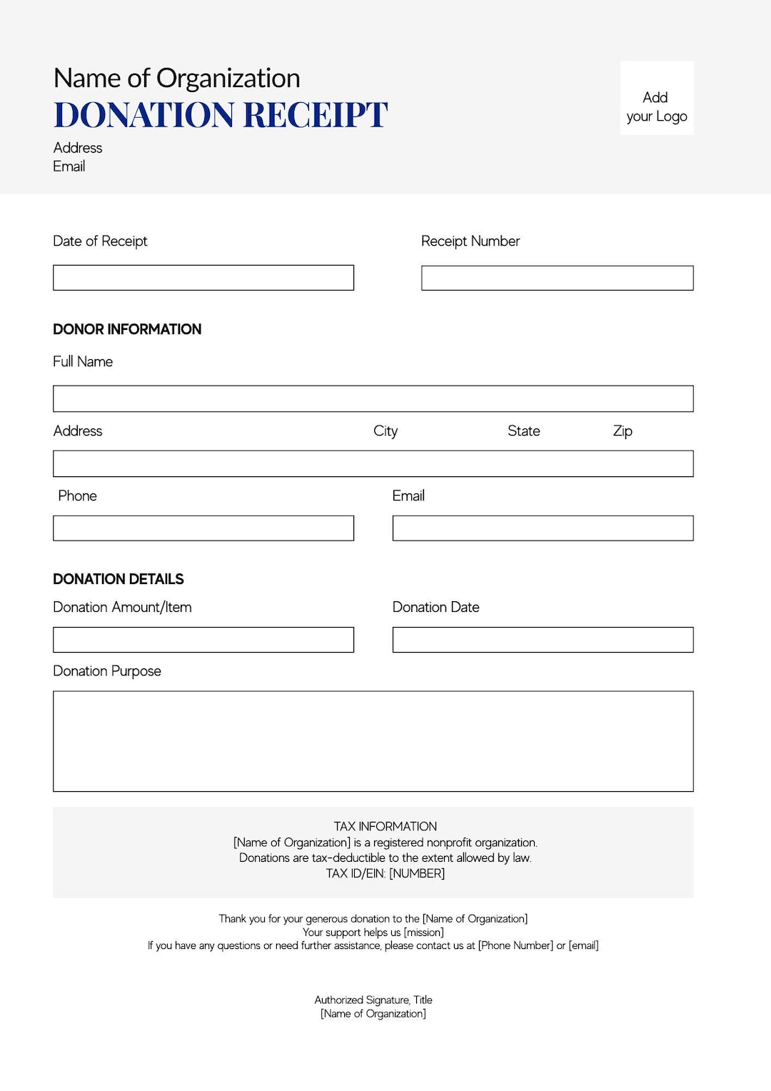 Donation Receipt Template | Editable Word & Canva | Non-profit Tax ...