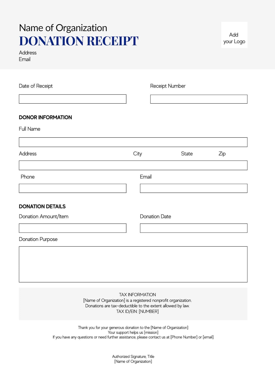 Donation Receipt Template | Editable Word & Canva | Non-profit Tax ...