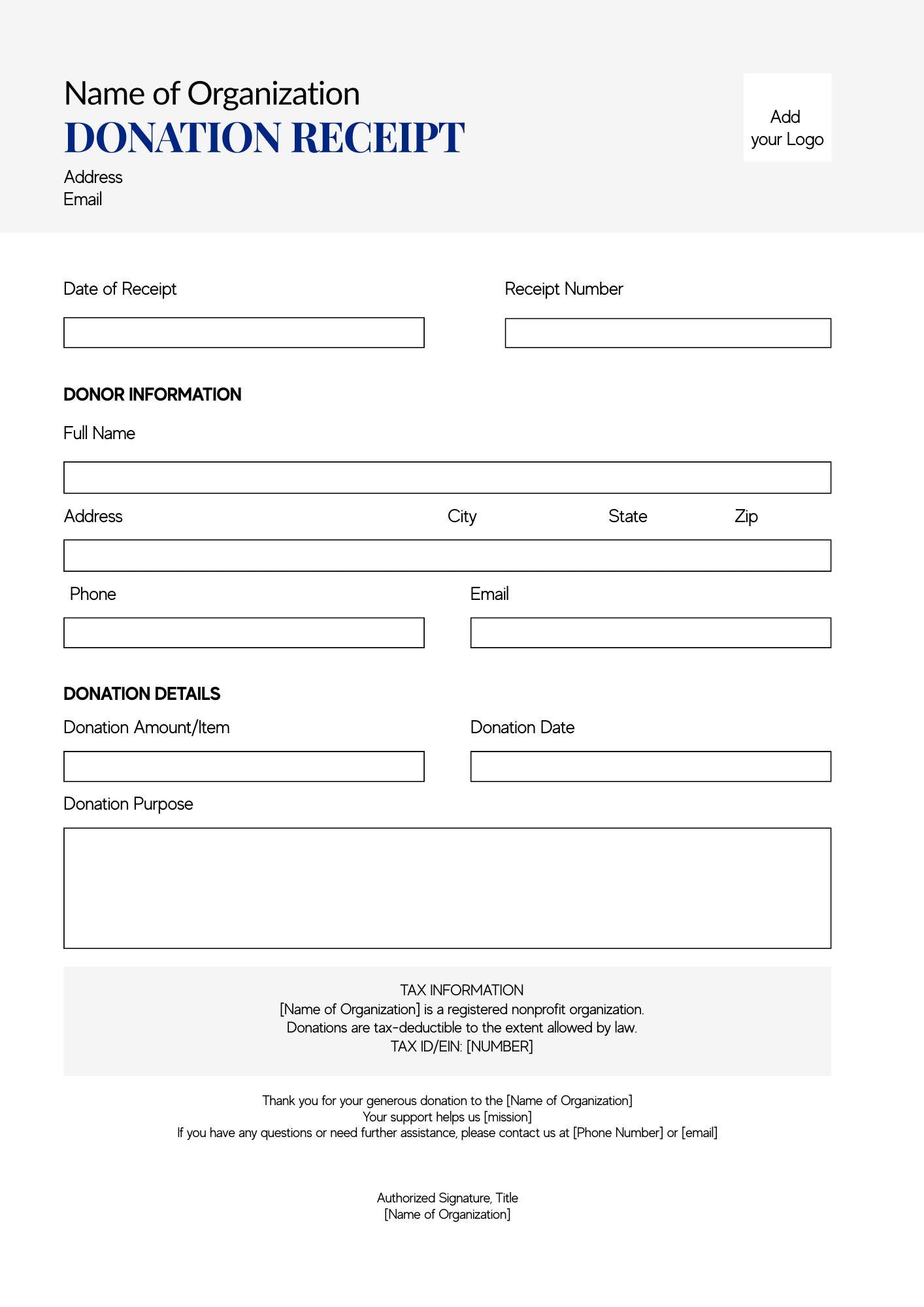 Donation Receipt Template | Editable Word & Canva | Non-profit Tax ...