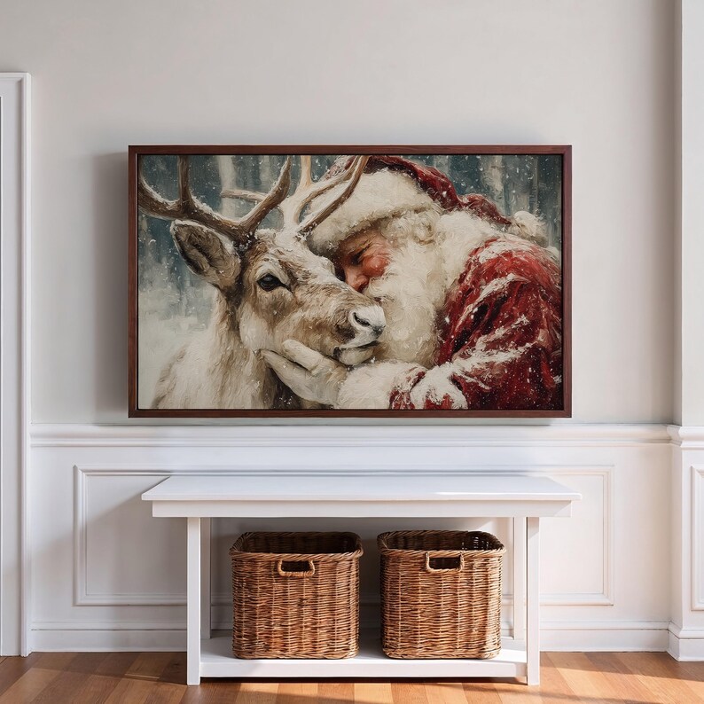 Santa Claus and Reindeer Frame Tv Art, Christmas FRAME TV Art, Vintage ...