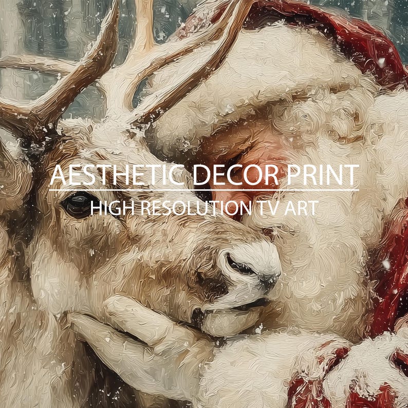 Santa Claus and Reindeer Frame Tv Art, Christmas FRAME TV Art, Vintage ...