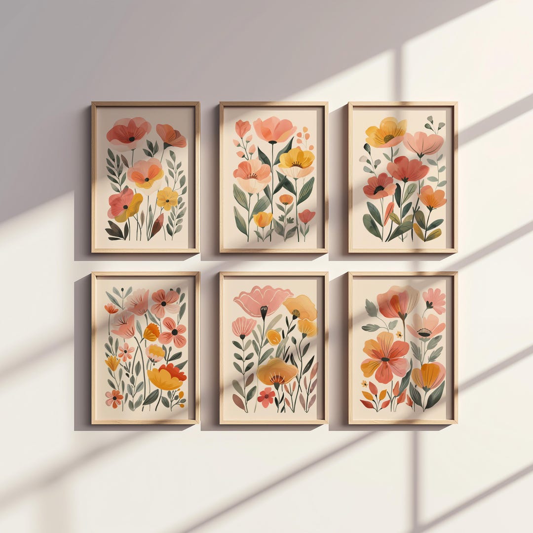 Soft Pastel Flowers Print, Gallery Wall Art Set of 6, Flowers Print ...