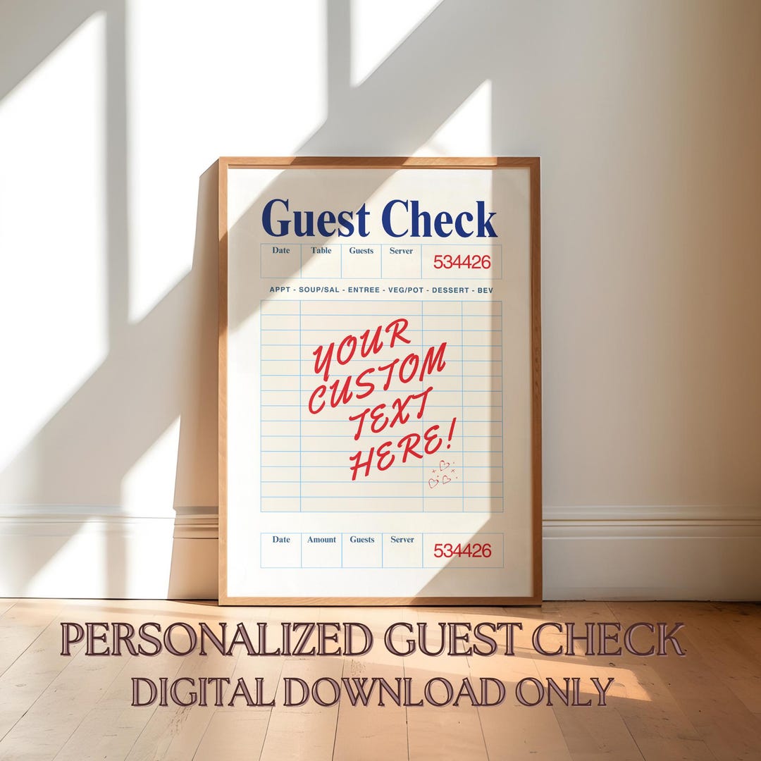 Guest Check Valentines Day Print, Personalized Couple's Message, Custom ...