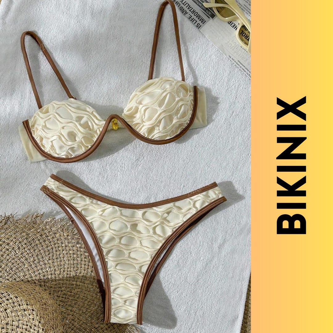 Textured Mesh Underwire Bikini Set – Elegant Color Block Swimsuit for ...