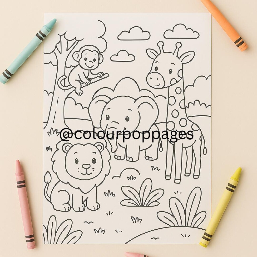 Cute Animal Coloring Page – Printable Download for Kids Ages 4–6 – Fun ...