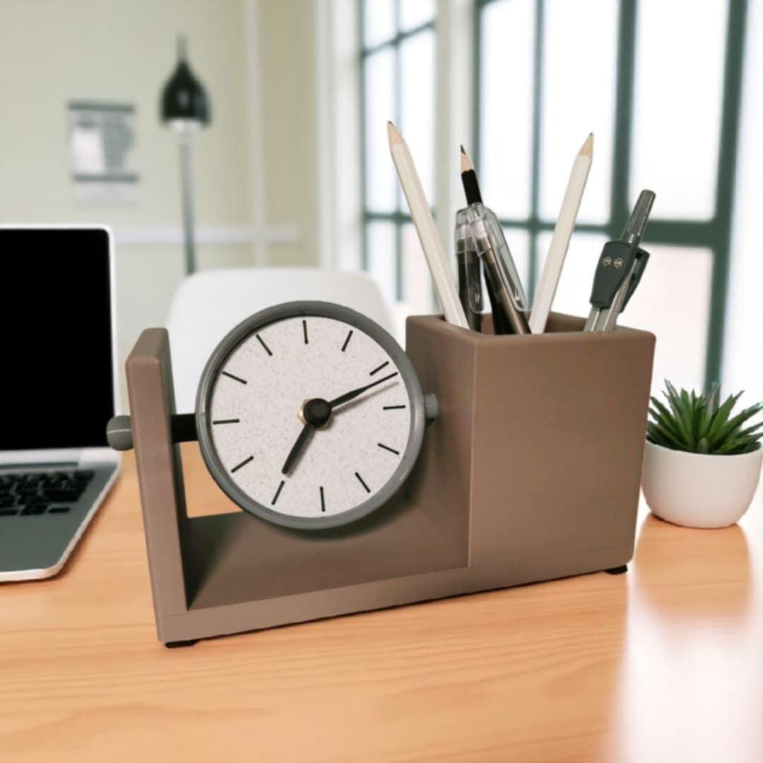 3D Printed Desk Organizer With Clock | Minimalist Pen Holder & Desk ...