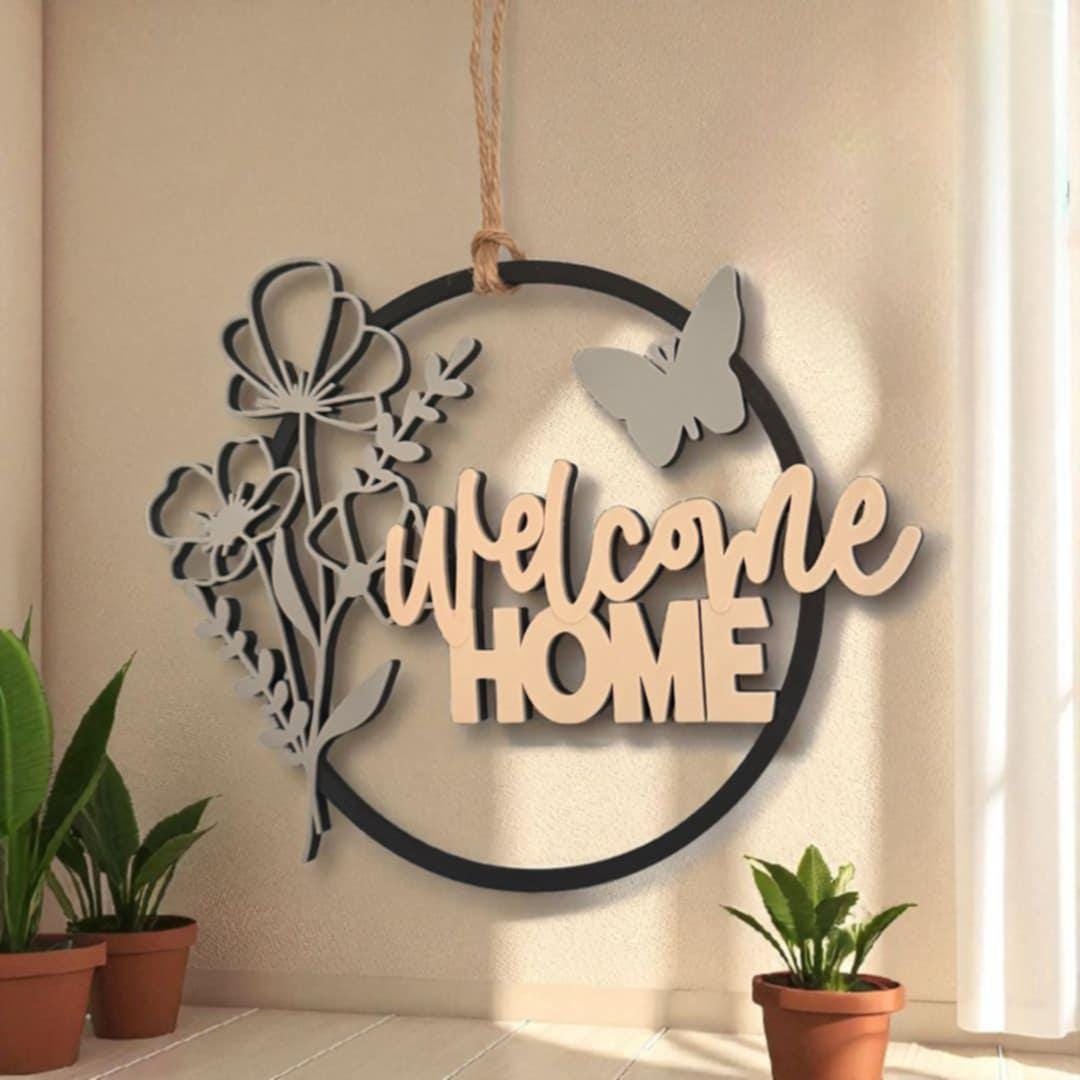 Welcome Home Wall Hanging – 3D Floral Sign With Butterfly – Modern ...