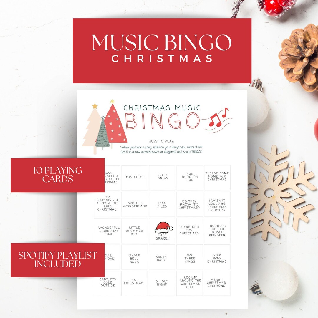 Christmas Music Bingo Game | Holiday Party, 10 Cards (PDF Print) - Etsy