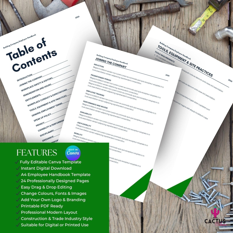 Editable Construction Employee Handbook Template | Canva Staff Manual ...