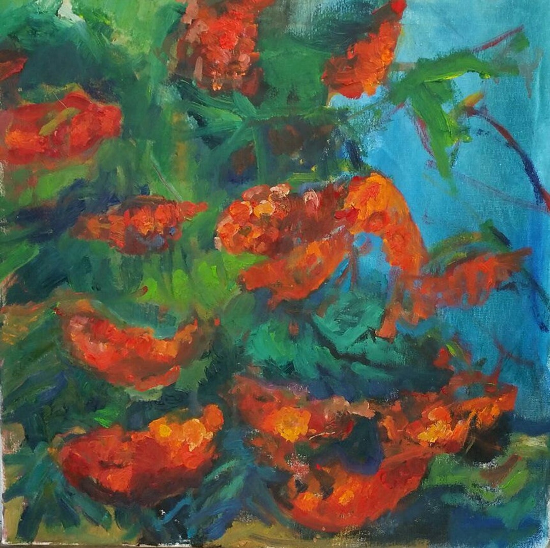 Autumn Rowan Tree Redden- Original Modern Abstract Art, Landscape Oil ...