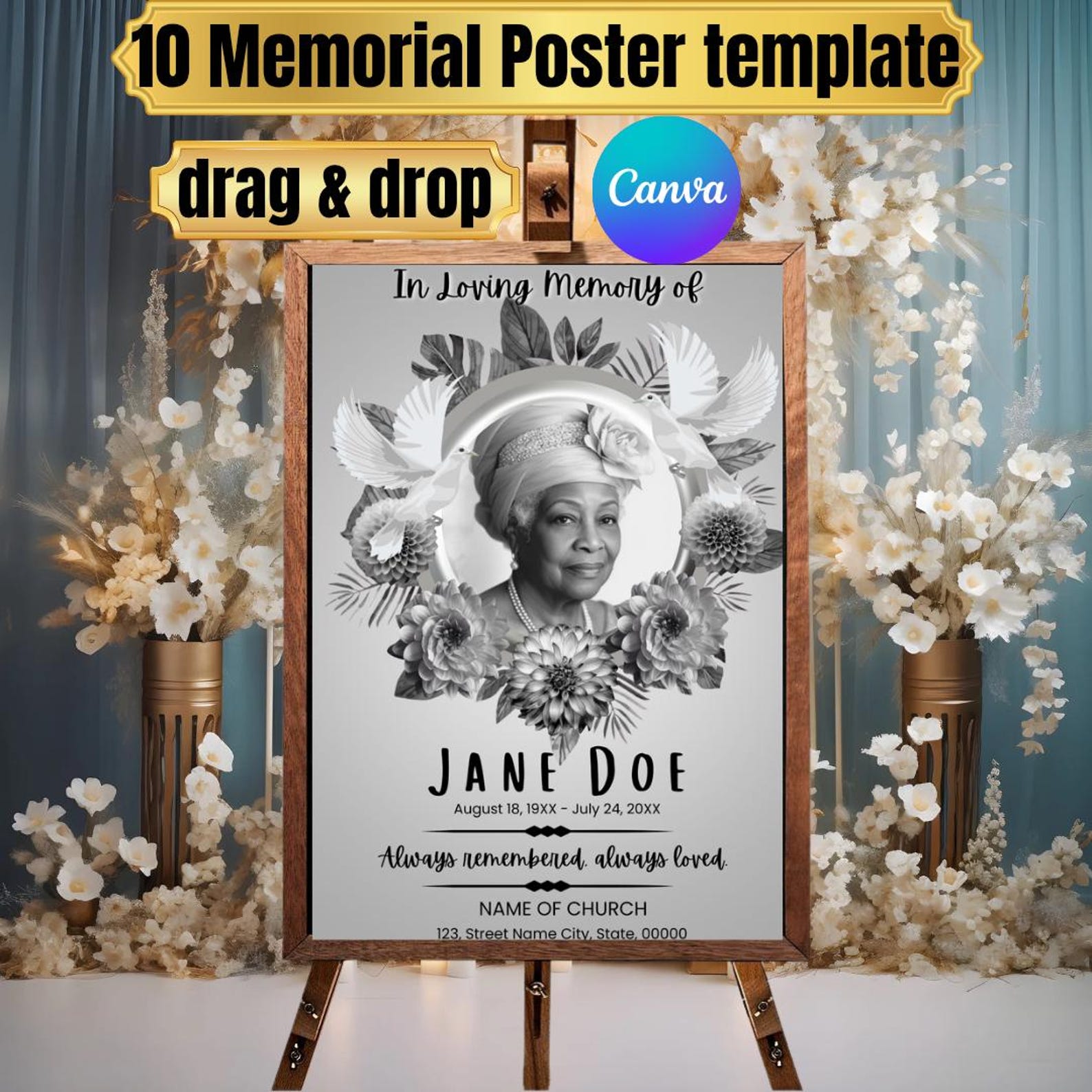 10 Editable Memorial Poster Template | Funeral Tarp | Celebration of ...