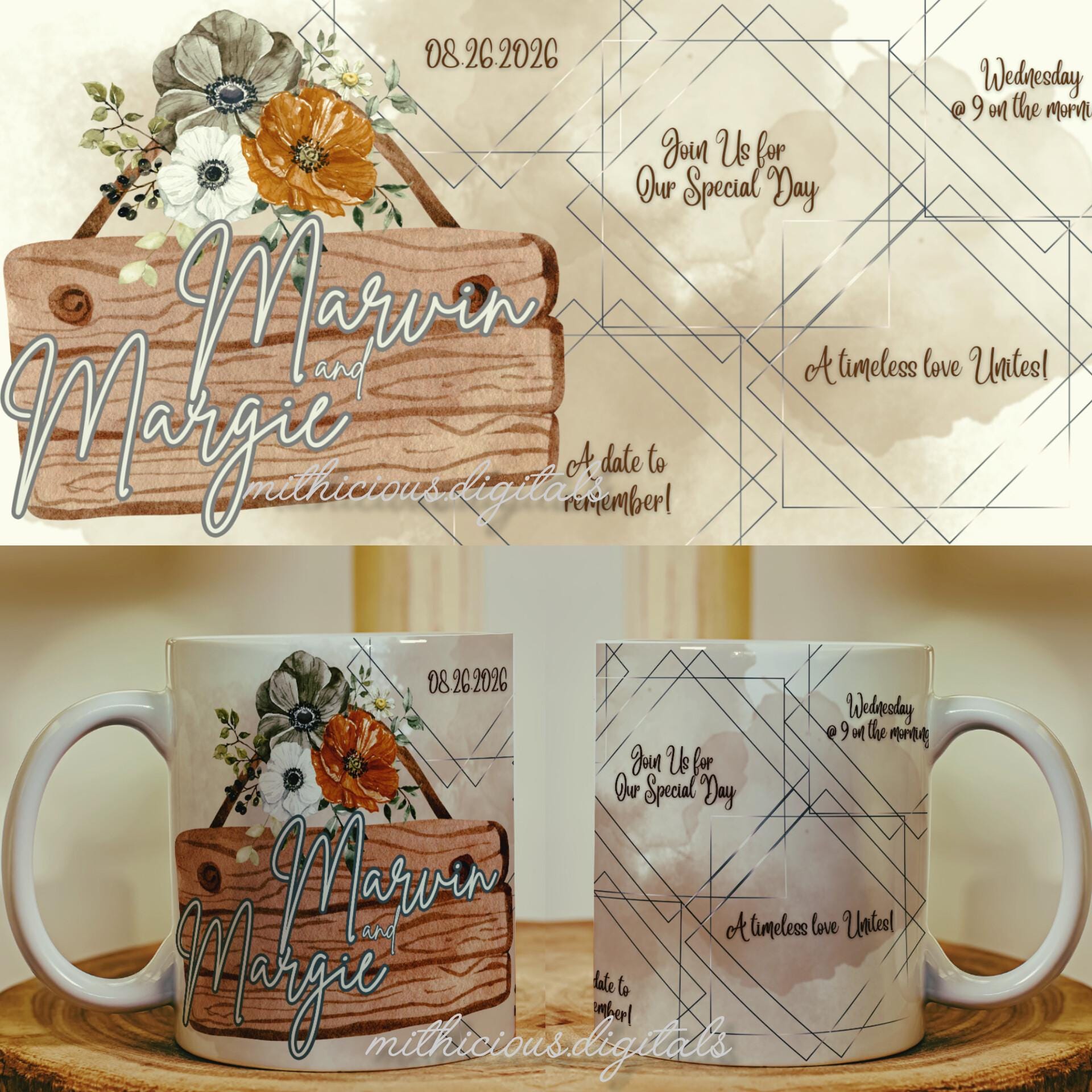 20+ Mug Wrap Wedding Template Layout Editable in Canva Customized ...