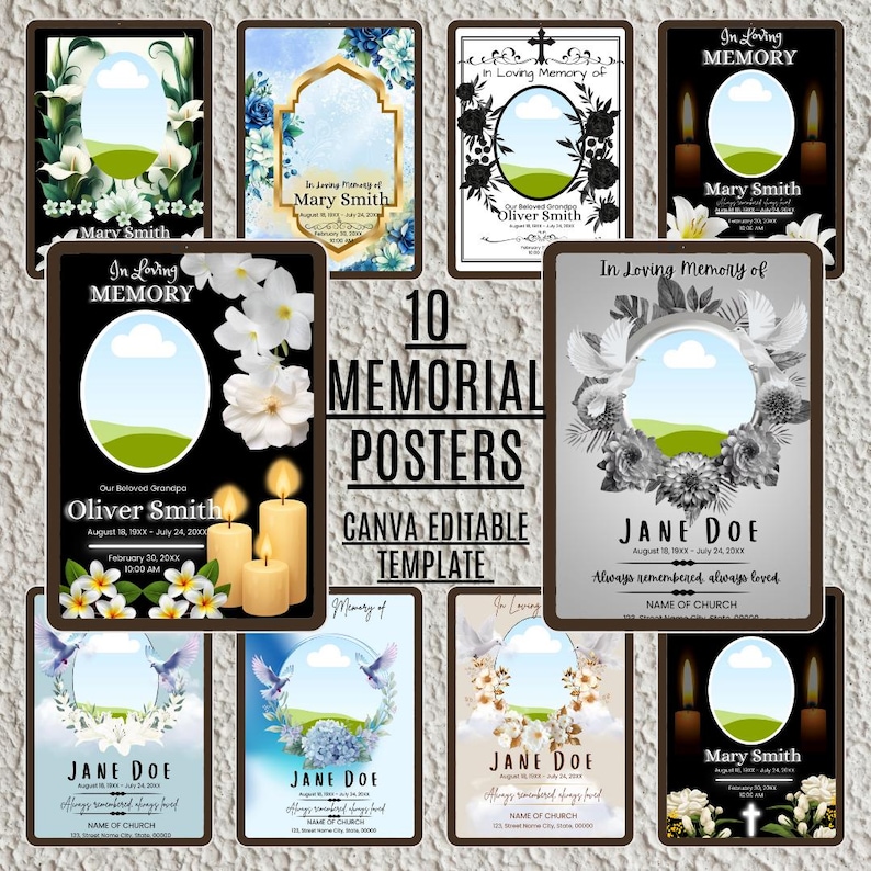 10 Editable Memorial Poster Template | Funeral Tarp | Celebration of ...