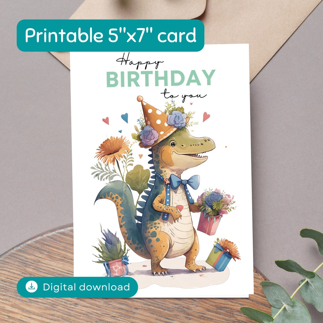 Dinosaur Happy Birthday Printable Card for Kids! - Etsy