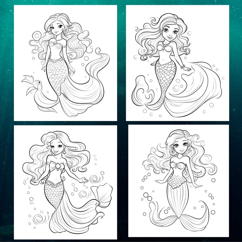 20 Printable Mermaid Coloring Pages- Kids Coloring Activities- Ocean ...