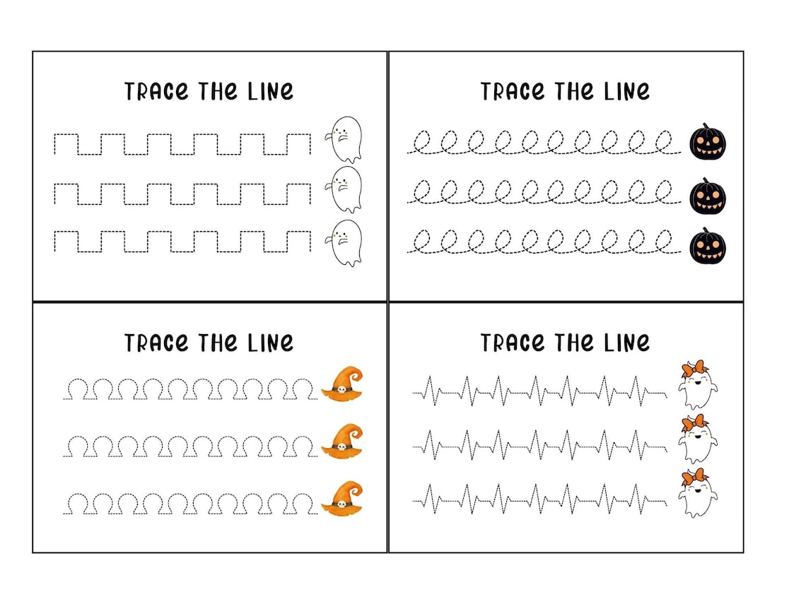 10 Pages Pencil Control Line Tracing, Halloween Line Tracing Worksheet ...