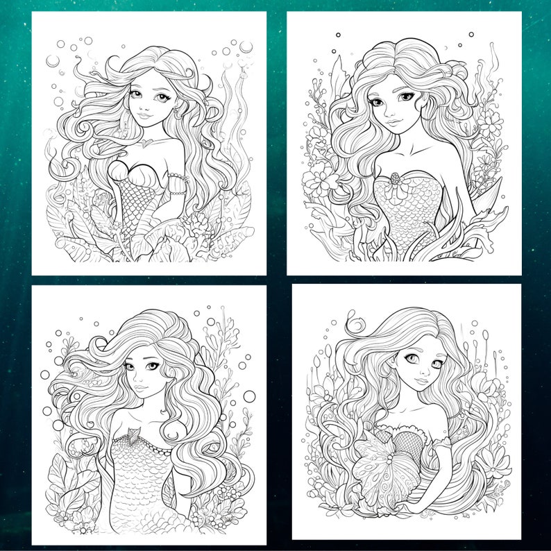 20 Printable Mermaid Coloring Pages- Kids Coloring Activities- Ocean ...